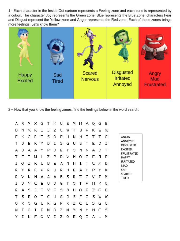 Inside Out Activities Feelings Crosswords Wordsearches - 138250 | PDF