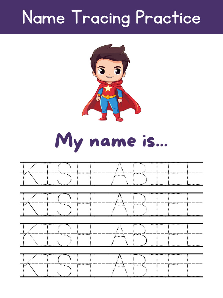 Purple Colorful Unicorn Name Tracing Practice Worksheet | PDF