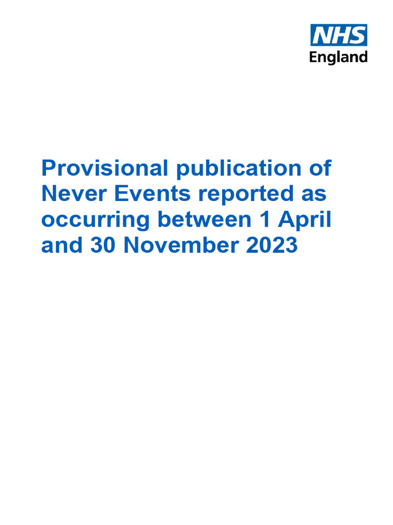 Provisional Never Events 1 April 30 November 2023 | PDF