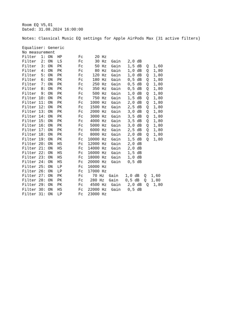 Classical Music EQ Settings For Apple AirPods Max | PDF