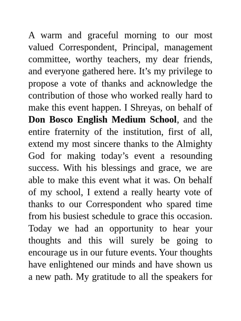 Vote of Thanks Speech 2 | PDF