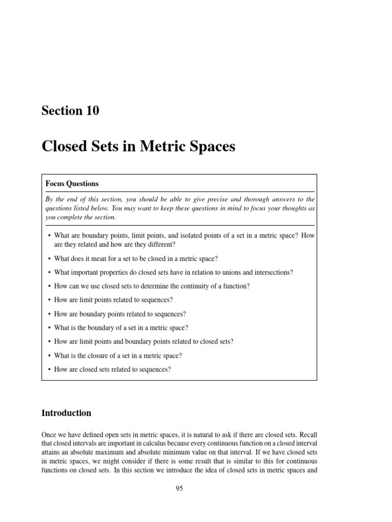 Closed Sets in Metric Spaces | PDF
