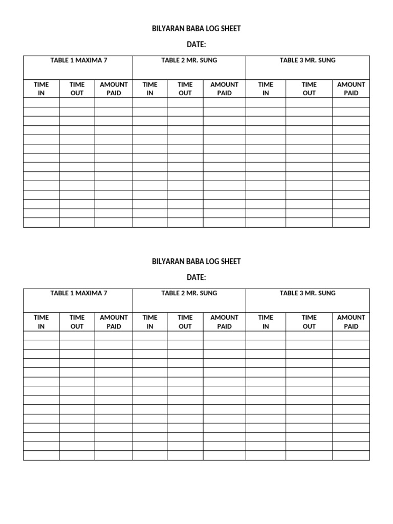 Bilyaran Baba Log Sheet | PDF