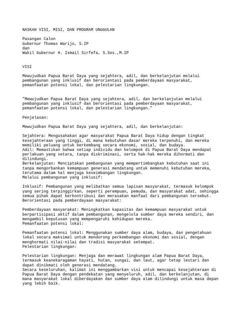 VISI MISI PROGRAM UNGGULAN | PDF