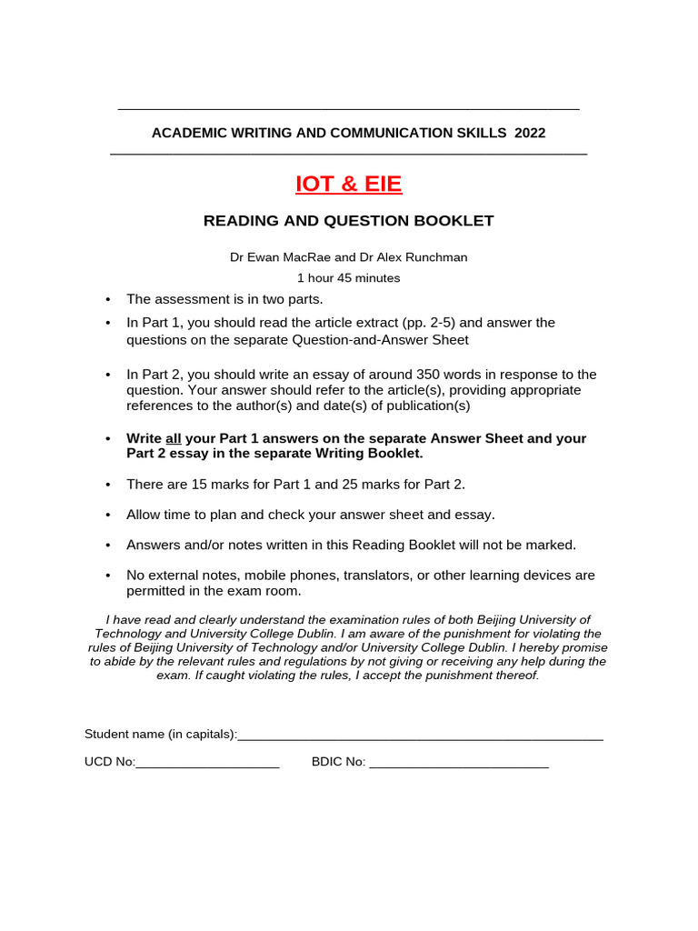 IOTEIE 2022 Practice READING BOOKLET (AR Checked) | PDF