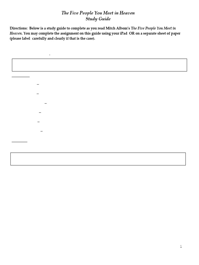 The Five People You Meet in Heaven Study Guide 2013 | PDF