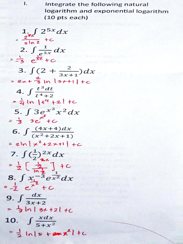 Integral Calculus - Natural Logarithm and Exponential Logarithm | PDF ...