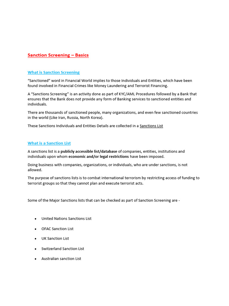Sanction Screening Basics | PDF