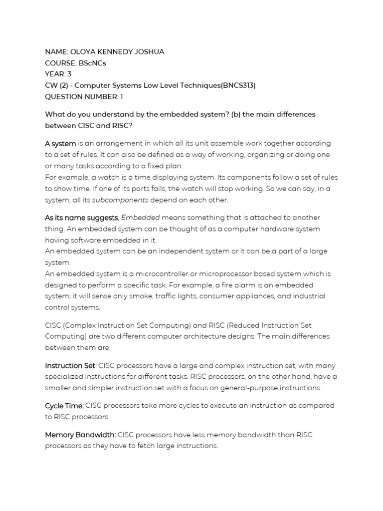 CW (2) - Computer Systems Low Level Techniques (BNCS313) | PDF