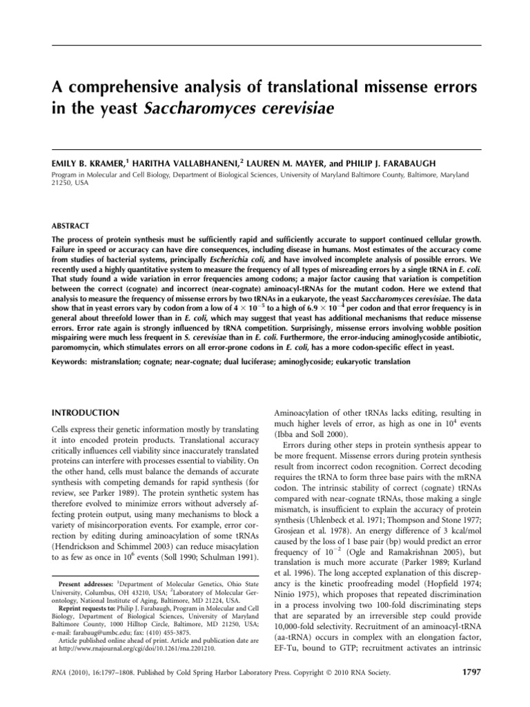 A Comprehensive Analysis of Translational Missense Errors in The Yeast ...