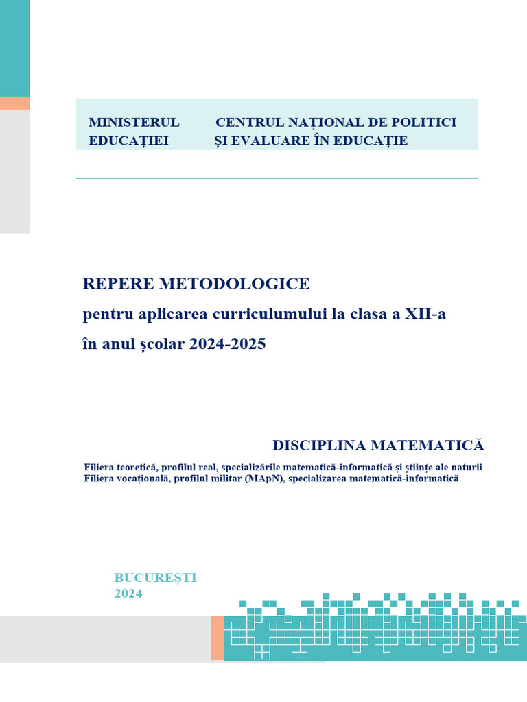 REPERE_METODOLOGICE_MATEMATICĂ_TEORETIC_REAL_2024-2025_CLS_XII | PDF