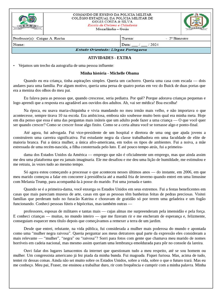 ATIVIDADES Extra - Auto Biografia | PDF