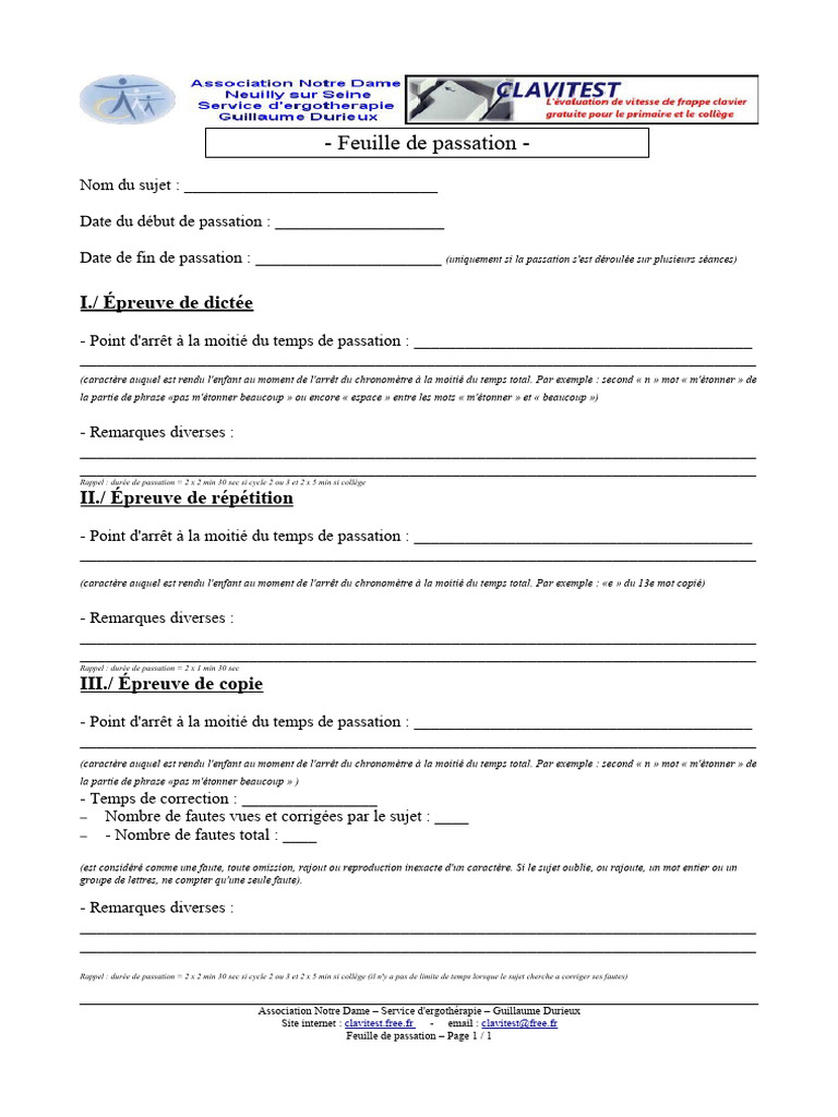 Feuille Passation | PDF