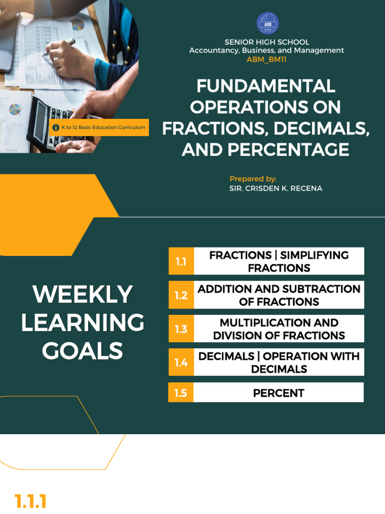 Week 1 Business Math 1 Fractions Simplifying Fractions | PDF