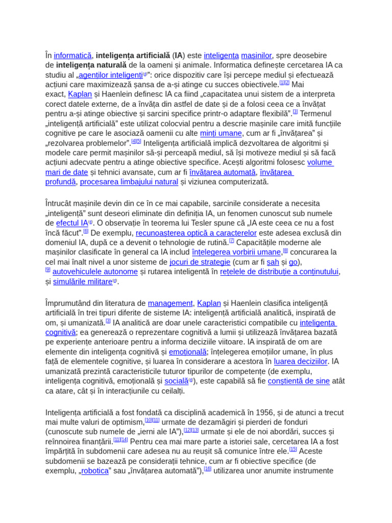 Despre Inteligenta Artificiala | PDF