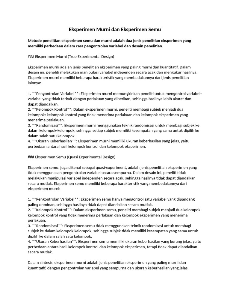 Eksperimen Murni Dan Eksperimen Semu | PDF