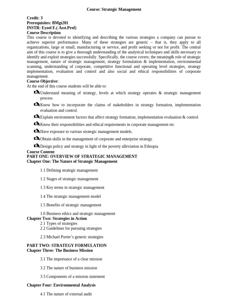 Strategy Course Outline | PDF | Strategic Management | Evaluation