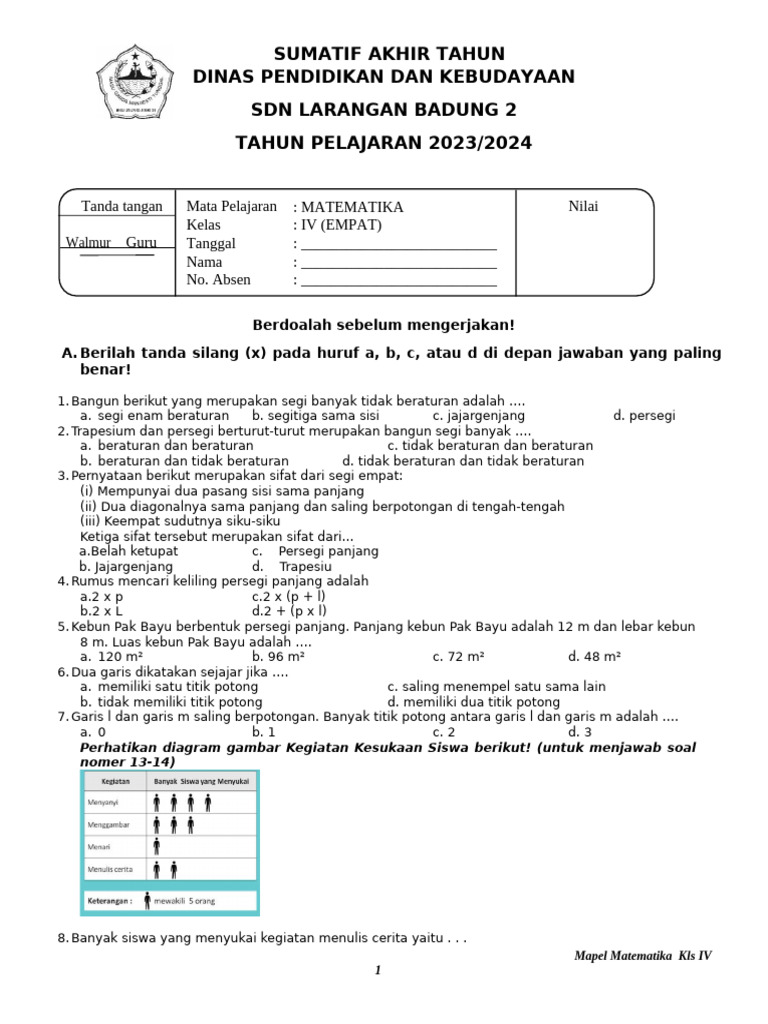 SAT MATEMATIKA KELAS 4 SEMESTER 2 | PDF