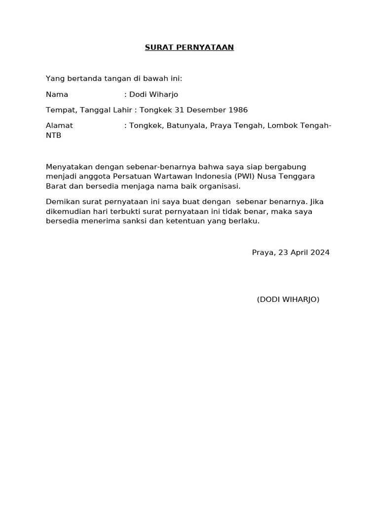 File 5 Penyataan Masuk PWI | PDF