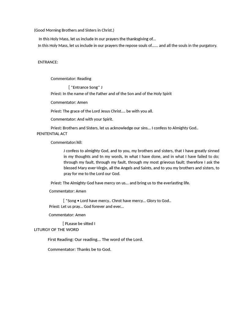 Liturgy of The Word First Reading: Our Reading... The Word of The Lord ...