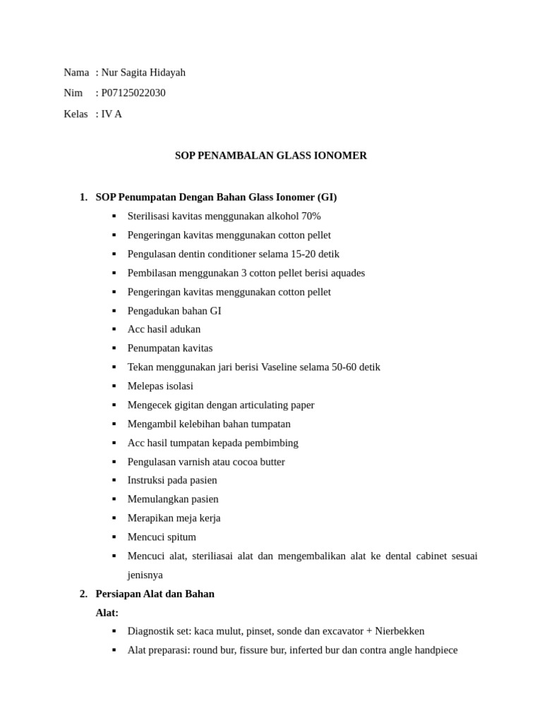 Sop Penambalan Glass Ionomer & Composite-1 | PDF