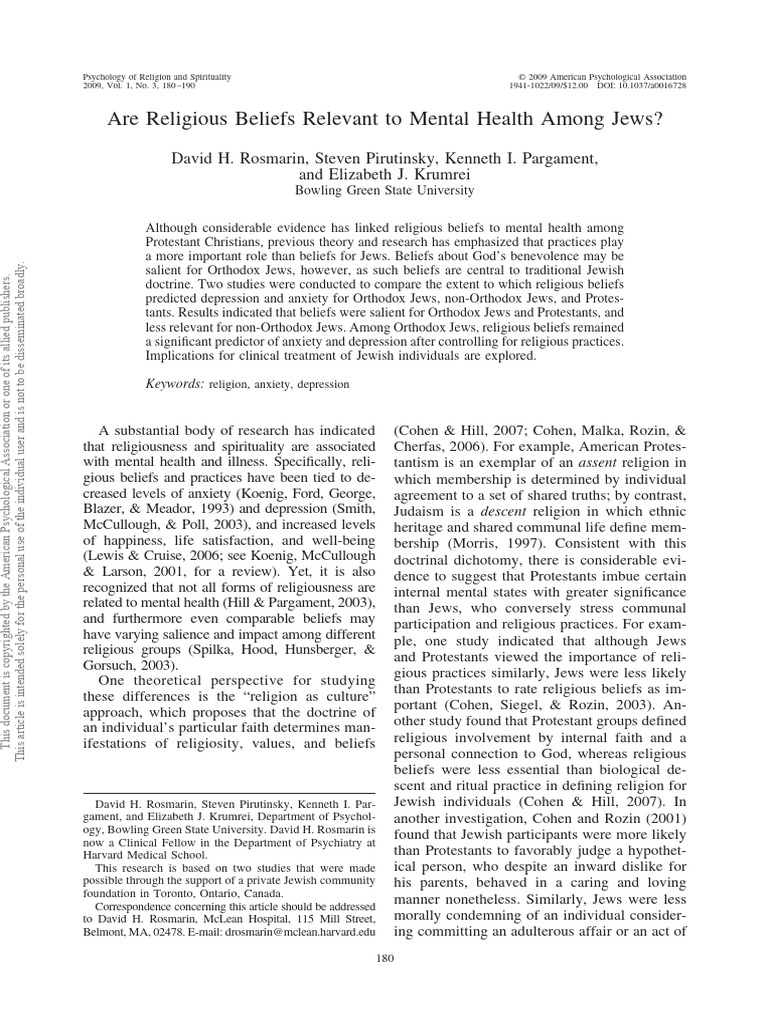 Religious Beliefs - Rosmarin | PDF