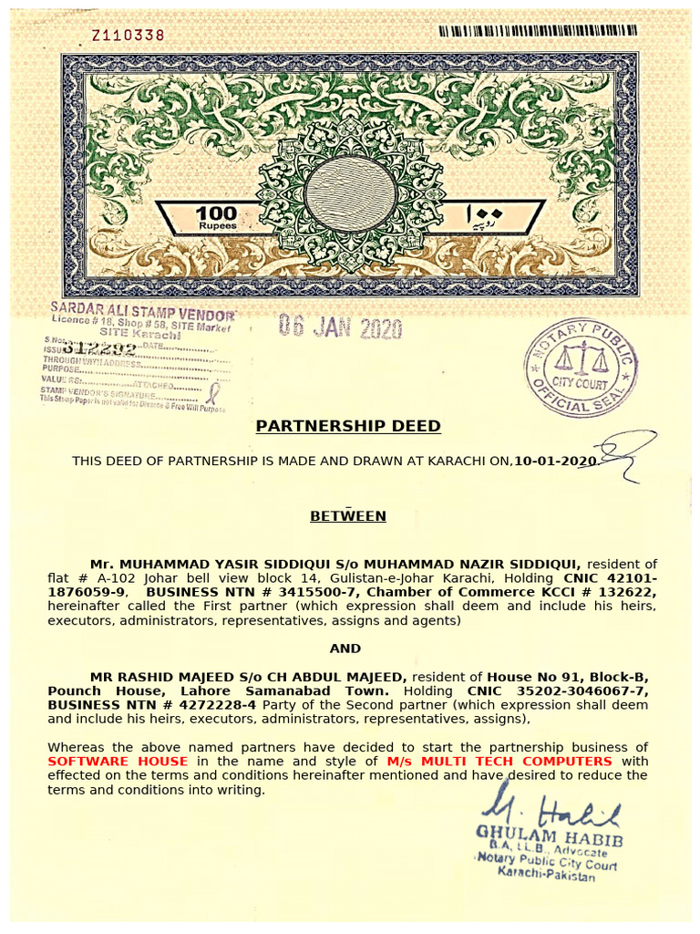 Partnership Deed Rashid Majeed | PDF