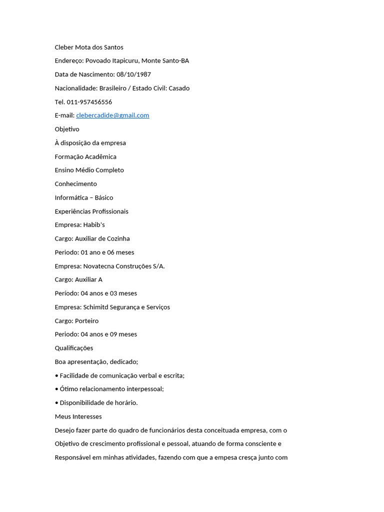 Currículo Cleber | PDF