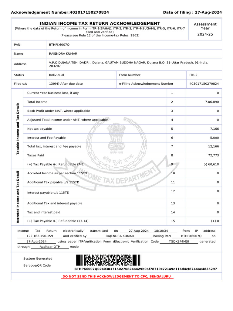 Itr V - 2024 Rajendra Kumar | PDF