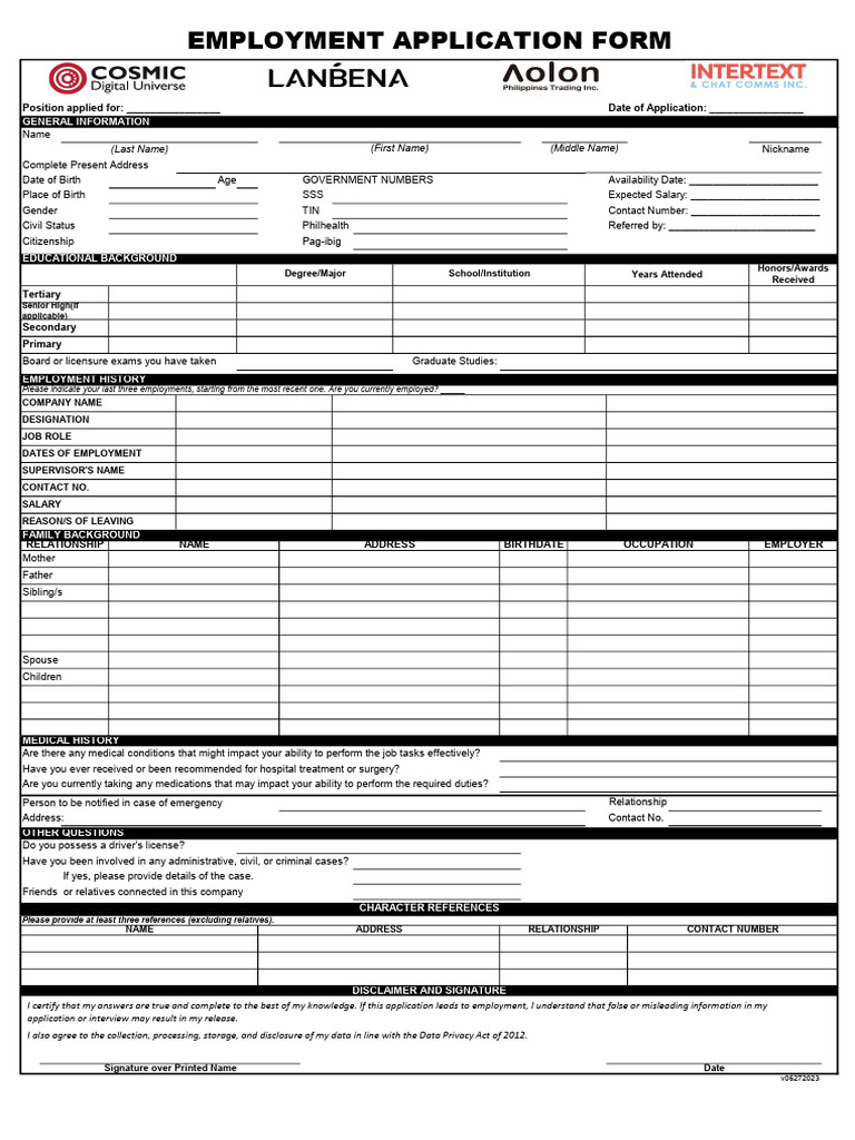 CDU Group Employment Application Form | PDF