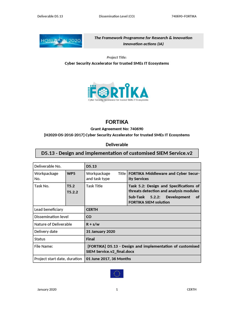 (FORTIKA) D5.13 - Design and Implementation of Customised SIEM Service ...