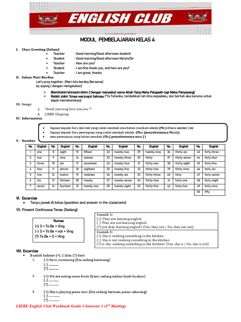 KLS.4 Present Continuous Tense - 3rd - Meeting | PDF