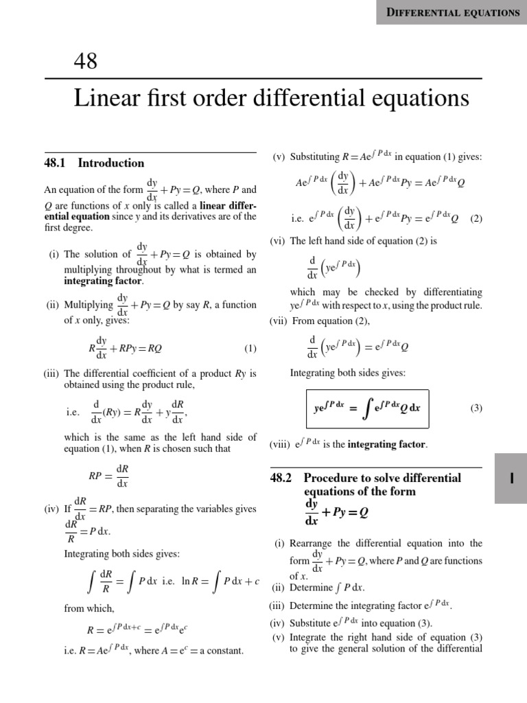 Linear First Order Differential Equations | PDF | Equations | Integral