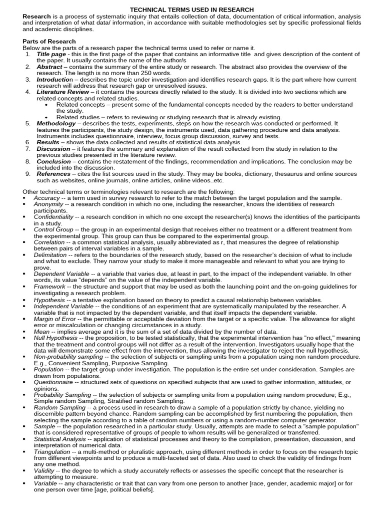 Key Research Terms Explained | PDF | Sampling (Statistics) | Statistics