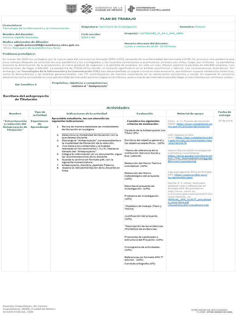 Plan de Trabajo_Eje Temático 2 | PDF