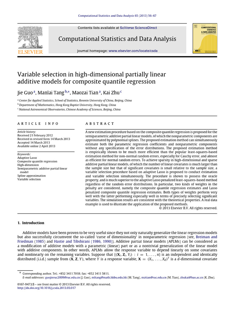 Variable Selection in High-Dimensional Partially Linear | PDF
