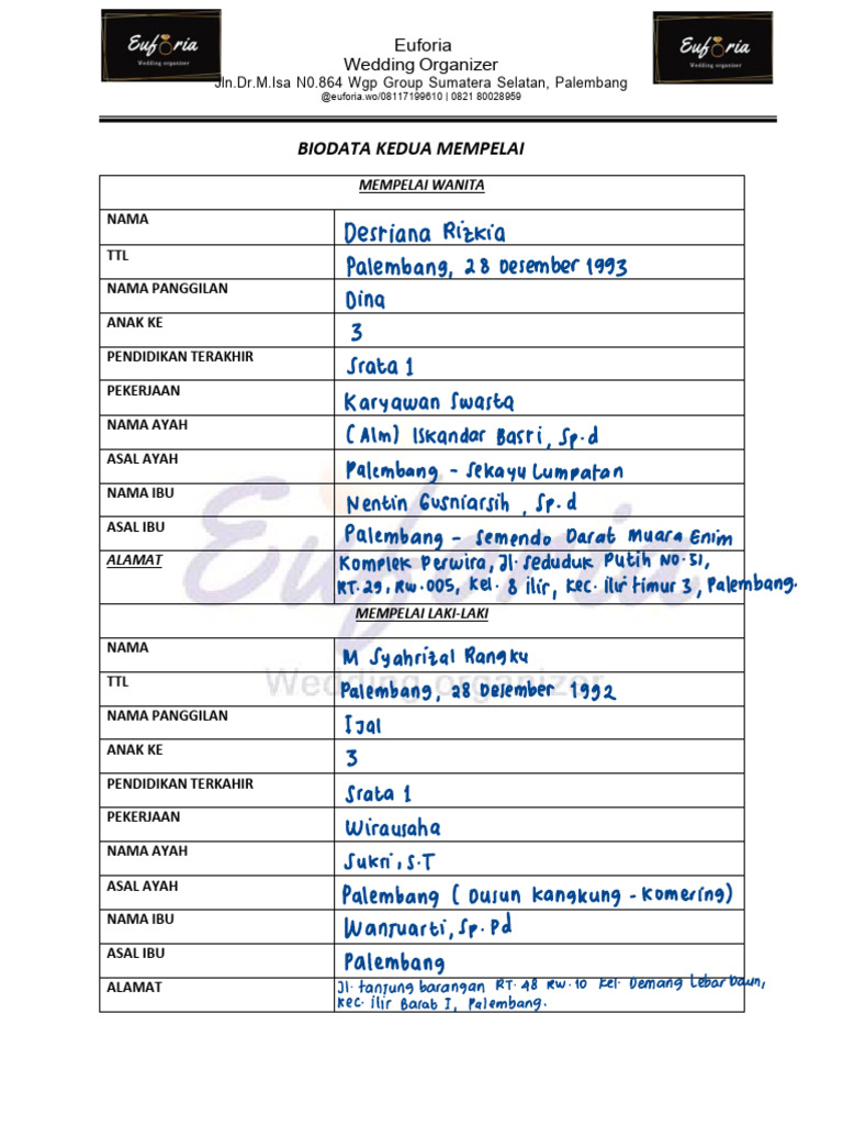Form Biodata Ijal Dan Dina | PDF