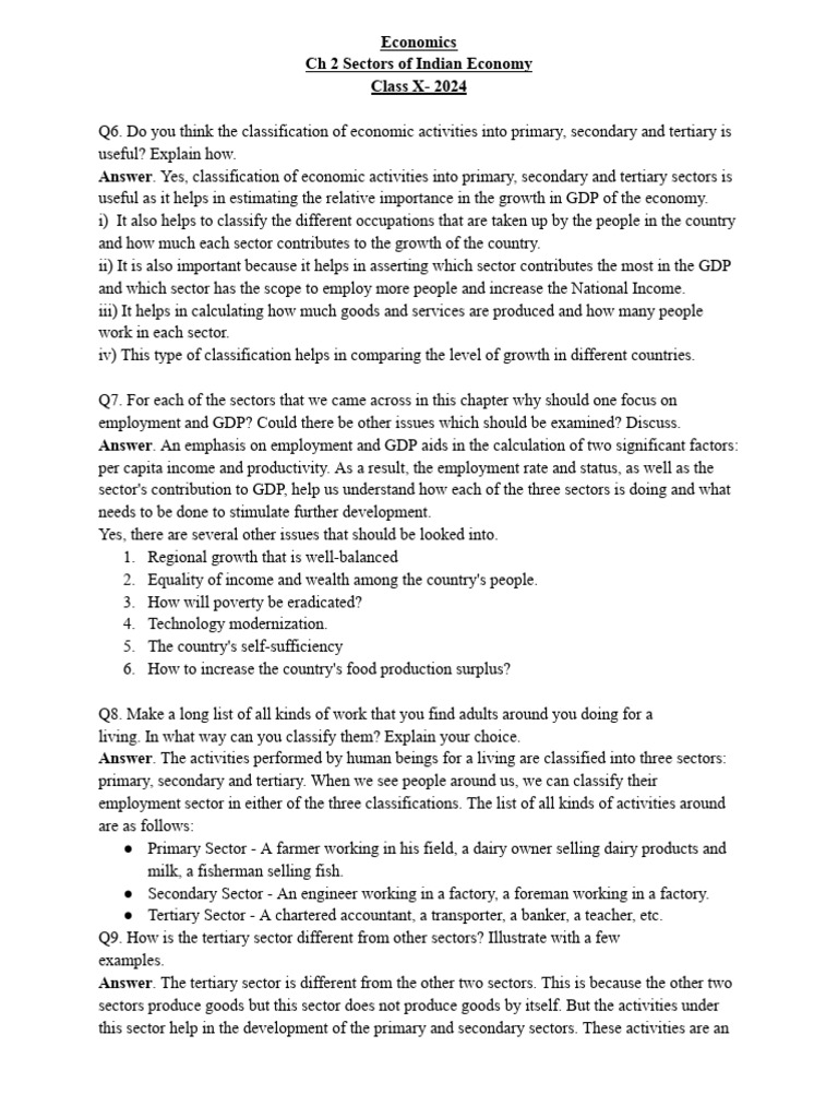 CH 2 Economics - QnA Class X | PDF | Gross Domestic Product | Employment