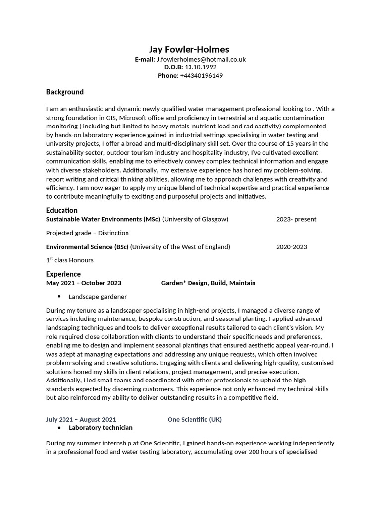 Jay Fowler Holmes resume | PDF