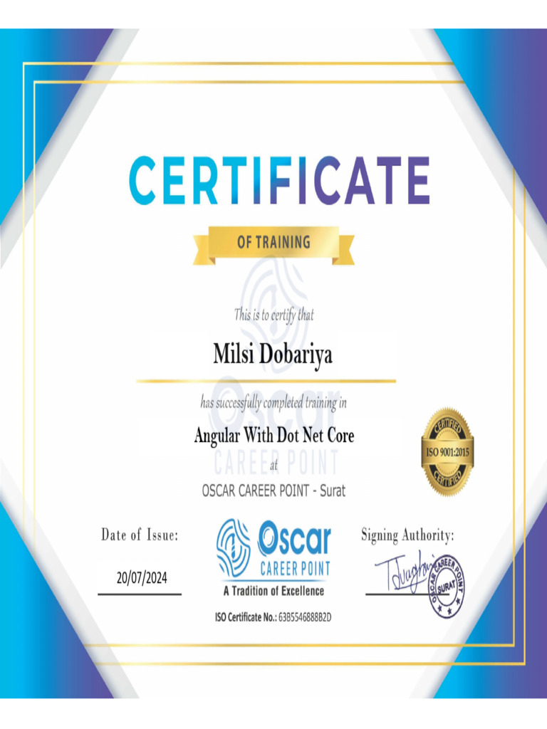 Milsi Dobariya - Angular With Dot Net Core | PDF