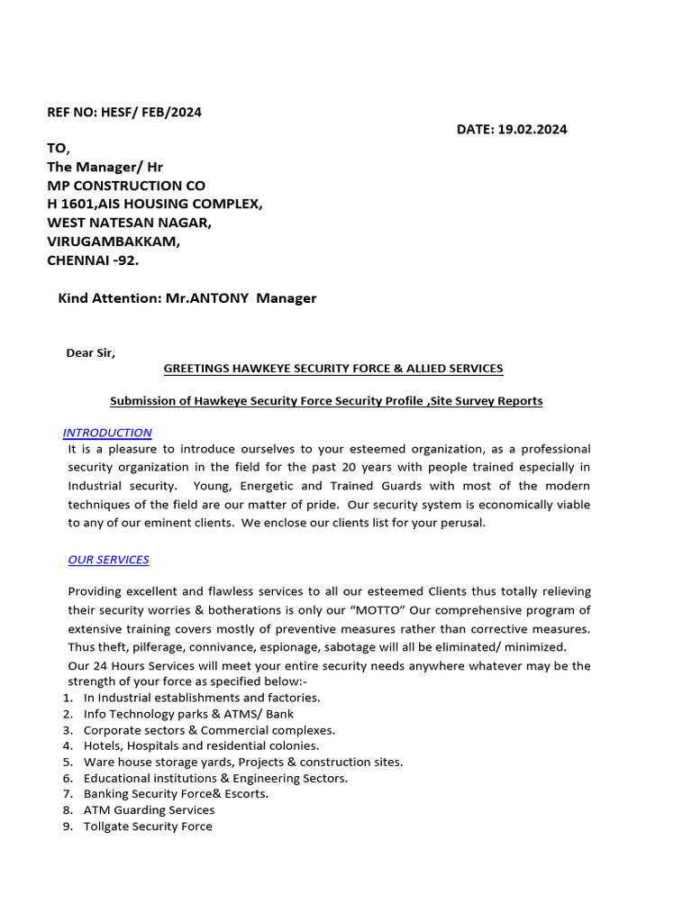 Quotation Hawk Eyes Security Services | PDF | Security Guard | First Aid