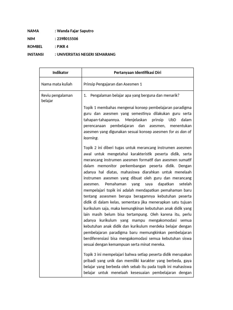 Refleksi PPA 1 | PDF