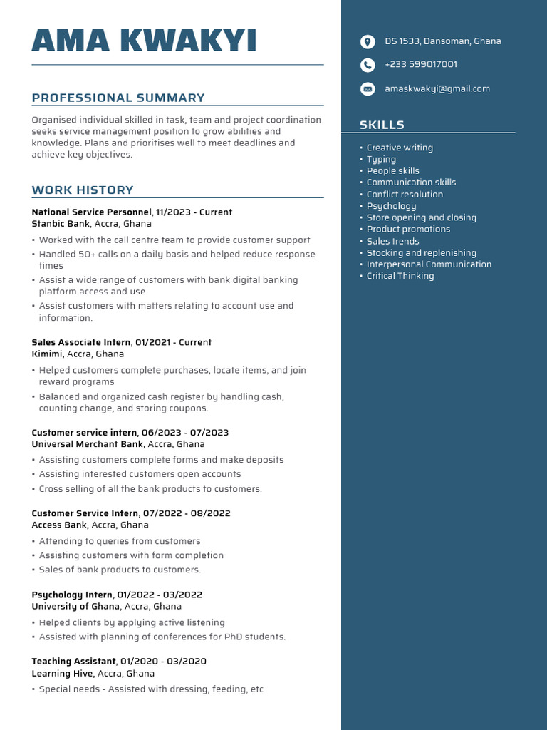 Ama Kwakyi CV | PDF | Cognition | Learning