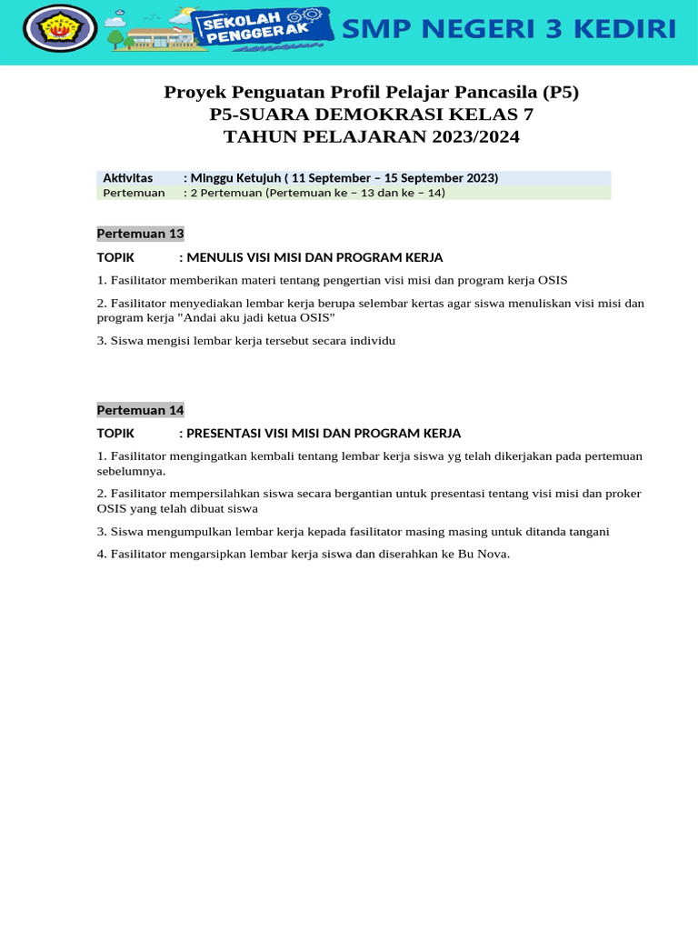 Bu Wanda P5 SD Menulis Visi Misi Dan Program Kerja - 101753 | PDF