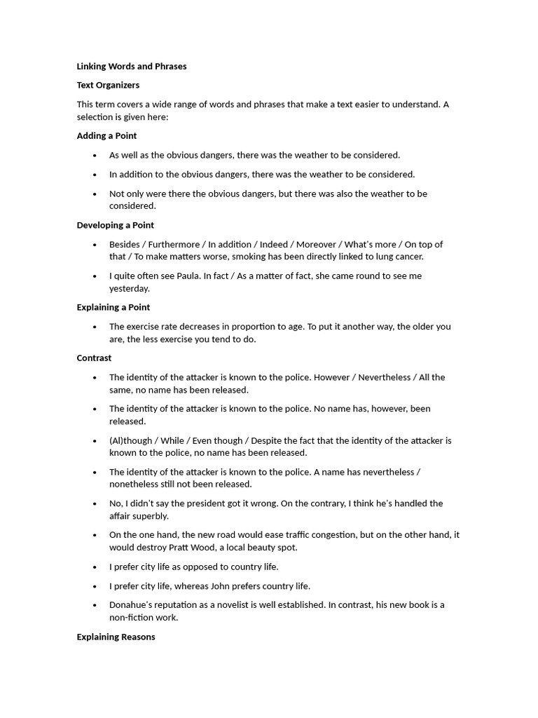 Essential Linking Words and Phrases | PDF