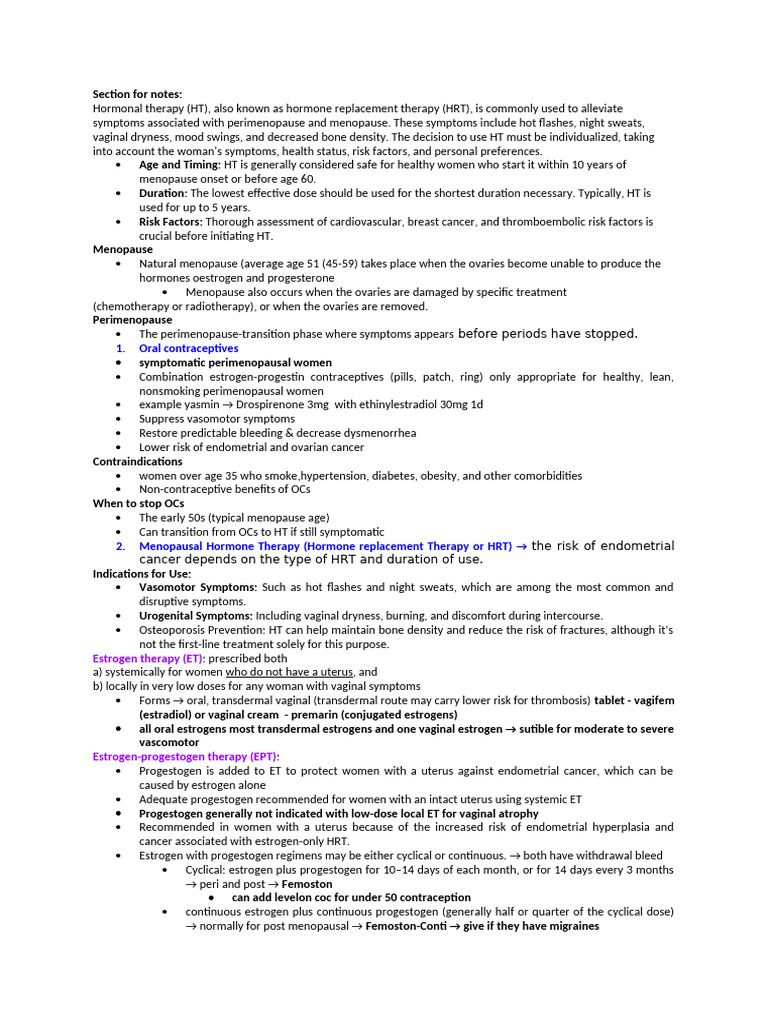 Section For Notes | PDF | Hormone Replacement Therapy | Wellness