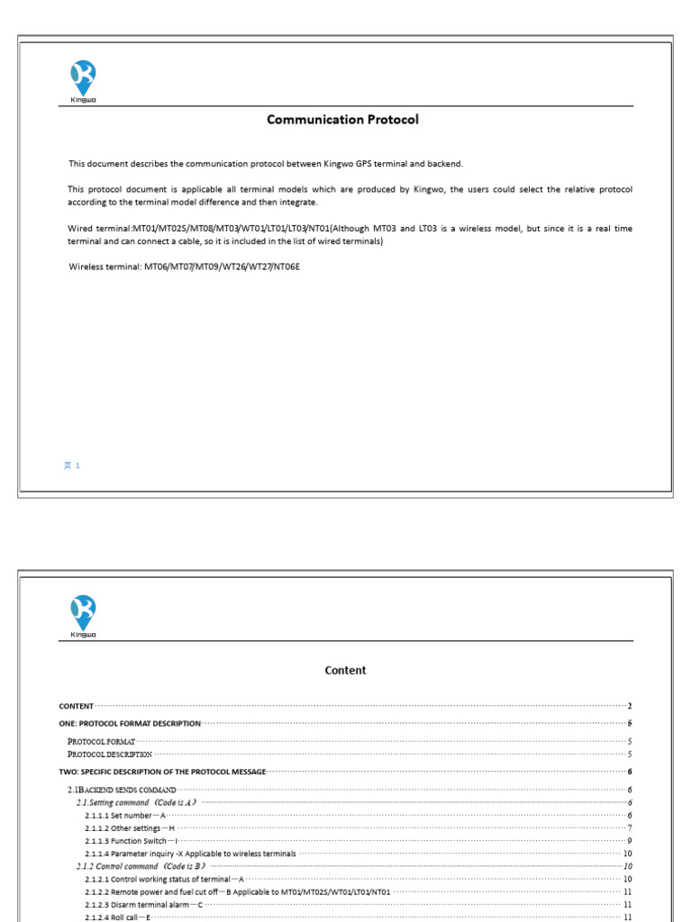 Kingwo IoT Protocol | PDF