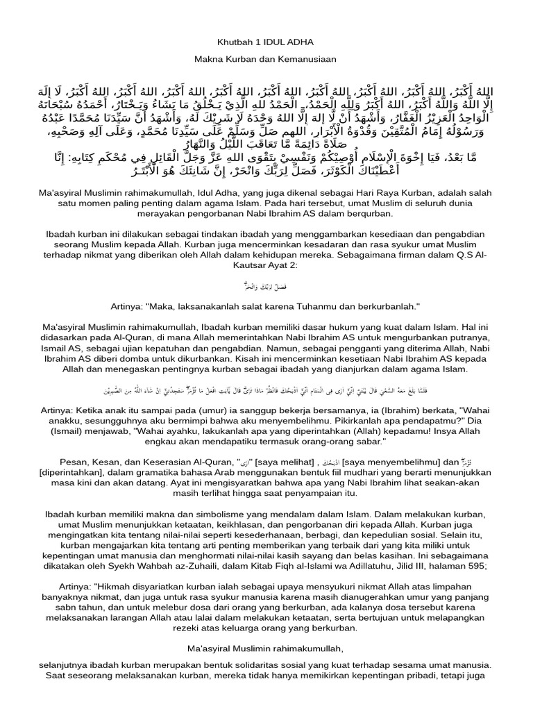 Khutbah 1 IDUL ADHA | PDF