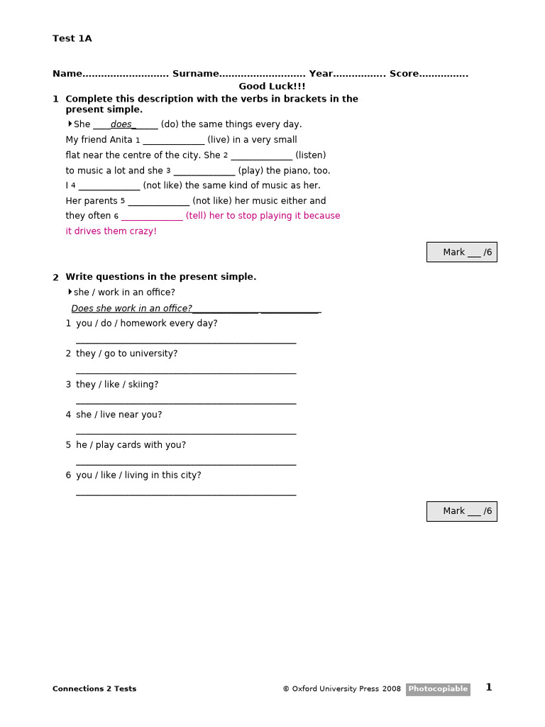 Level 2 Test 1A | PDF