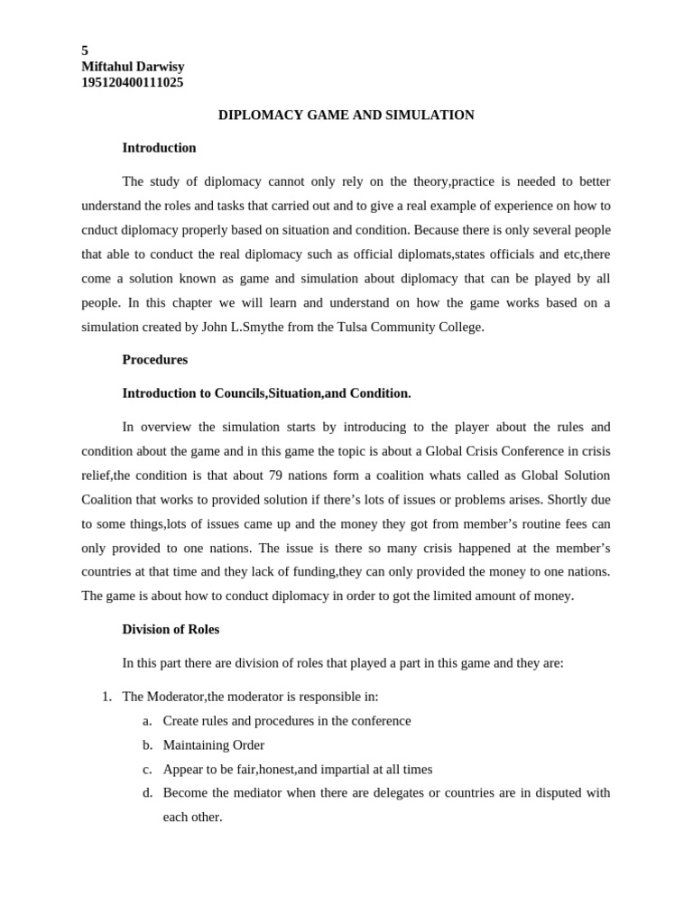 Diplomacy Simulation and Game | PDF